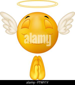 Illustration d'un Ange Smiley avec une auréole et ailes priant Banque D ...