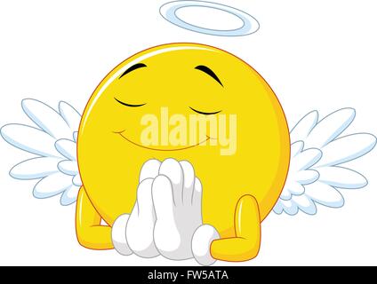 Illustration d'un Ange Smiley avec une auréole et ailes priant Banque D ...