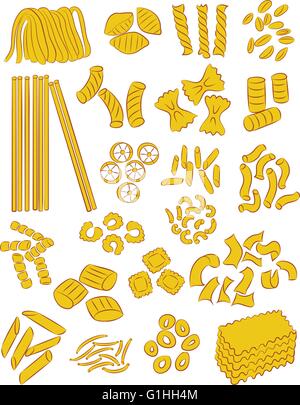 Différents types de pâtes. Types de pasta set collection icônes de ...