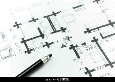 Croquis de crayon graphique de plan de maison. Dessin à la main Photo ...