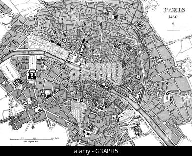 19e siècle Plan de Paris avec la Seine. Datée 1880 Photo Stock - Alamy