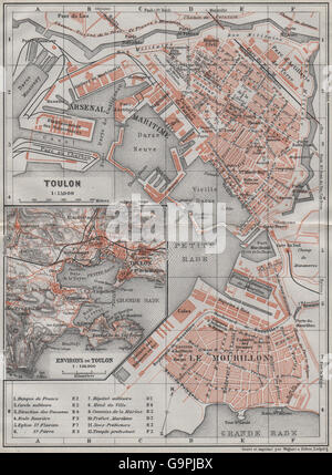 Plan de la ville ville de Toulon et ses environs. Var. Arsenal maritime. Le Mourillon, 1914 ...