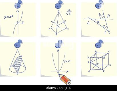 Icônes mathématiques. Les figures de cube, de cône et de sphère de ...