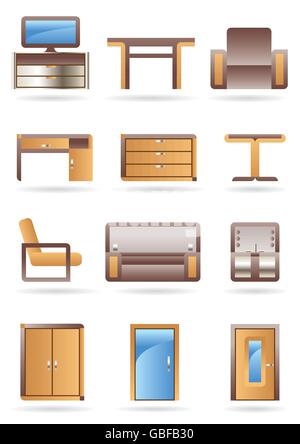 Mobilier de bureau et d'intérieur design monochrome set icônes dans ...