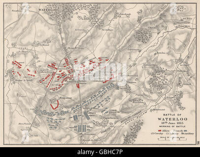 Carte de la bataille de Waterloo, le 18 juin 1815 (19ème siècle ...