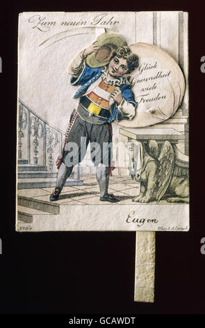 Une gravure en cuivre colorée du début du 19th siècle d'un groupe ...