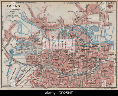 AMIENS. Plan Plan de la ville ville vintage. Somme, 1930 Photo Stock ...