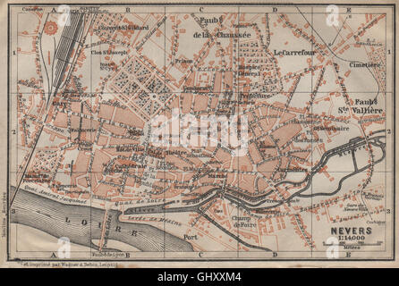 NEVERS. Vintage town city ville plan carte carte. Nièvre Nievre, 1930 ...