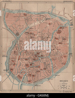 BRUGES. Plan Plan de la ville ville vintage. La Belgique. Brugge, 1920 ...