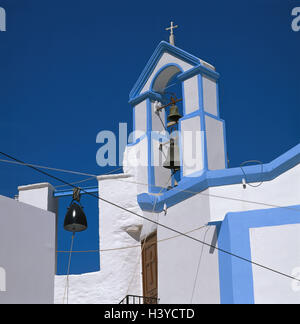 La Grèce, île de Simi, enfant, l'église, détail, clocher, Dodécanèse, l ...