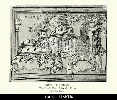 Moyen âge, chevaliers, chevalier sur cheval avec arc et flèche ...
