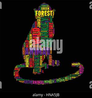 Monkey Typographie word cloud Vector illustration colorée Image ...