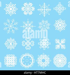 Flocons icons set. Silhouette blanc flocons de neige signes, isolé sur ...