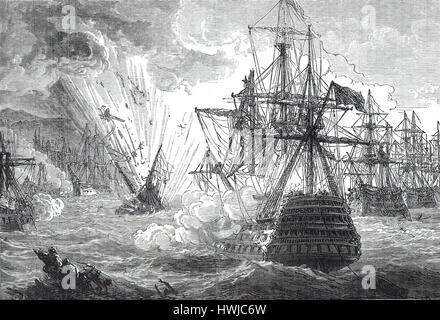 La bataille de Navarin, le 20 octobre 1827 dans la baie de Navarin, (l ...