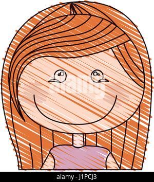 Dessin au crayon de couleur de la caricature de longs cheveux Fille ...