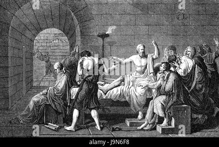 La mort de Socrate (469 BC-399 BC) en buvant du poison. Philosophe Grec ...