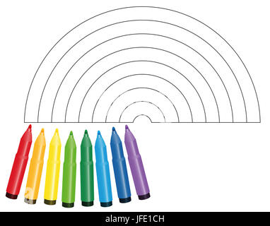 Coloriage arc-en-ciel photo - huit marqueurs colorés sont le dessin d ...