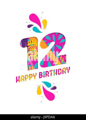 Joyeux anniversaire douze 12 ans, carte de souhaits fête amusante avec ...