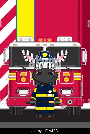 Zebra Cartoon - Pompier POMPIER et Fire Engine Vector Illustration ...