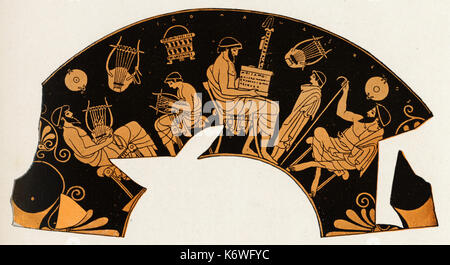 Vase grec-peinture, montrant l'enseignement de la musique dans la Grèce ...