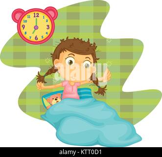 Une petite fille se réveille juste sur le personnage de dessin animé de ...