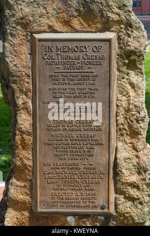 Le colonel Thomas Cresap Monument à la ville de Cumberland, Maryland ...