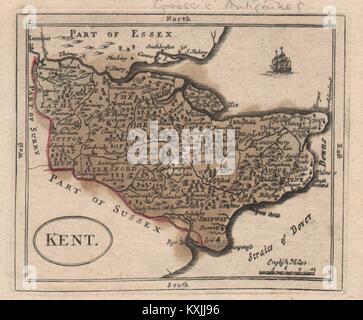 Carte du comté de Kent antique par JOHN CARY. Couleur de contour ...