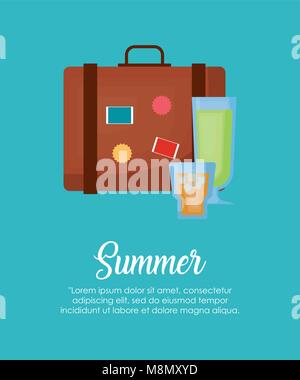 Valise de voyage avec des cocktails sur fond blanc, vector illustration ...