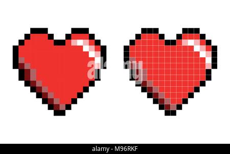 Pixel art signe Amour avec coeur rouge icône - illustration vectorielle ...