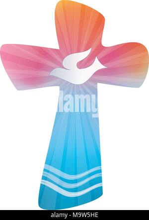 Colombe sur la paix et le symbole de la religion isolée croisée. Croix ...