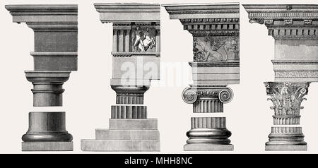 Chapiteaux des colonnes corinthiennes, ioniques et doriques,, capital ...