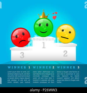 Smiley émoticône dans le podium des gagnants. Smiley occupent la ...