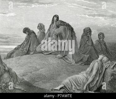 Ancien Testament. La fille de Jephté et de ses compagnes. La gravure ...