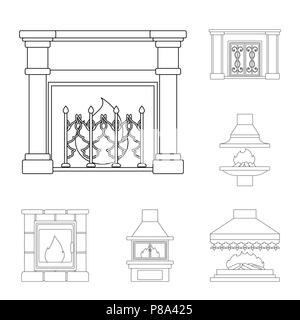 Différents types de cheminées contours icônes de collection set design ...