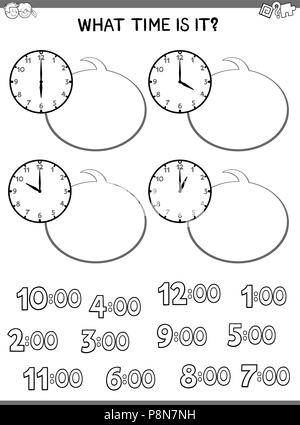 Dessin animé en noir et blanc Illustrations de dire l'heure jeu ...