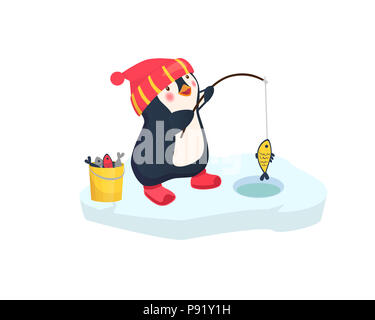 Poisson pêcheur de pingouin. Pêcheur et le poisson. Dessin animé ...