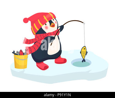 Poisson pêcheur de pingouin. Pêcheur et le poisson. Dessin animé ...