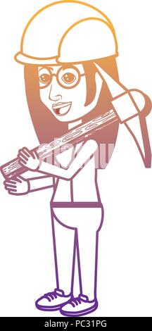 Cartoon femme tenant une pioche et portant un casque industriel sur ...