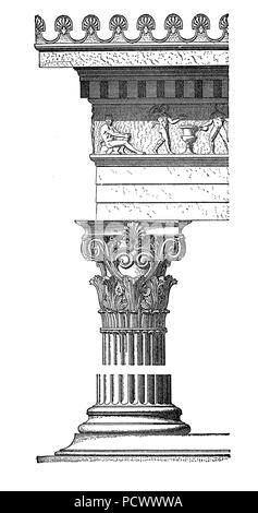 Détail architectural, élaboré chapiteau corinthien de feuilles d ...