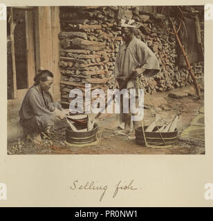 Vente de poissons, Shinichi Suzuki (japonais, 1835 - 1919), Japon, vers ...