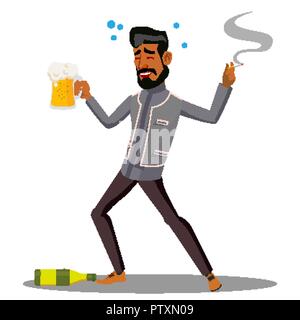 Un vecteur illustration de l'homme ivre avec une bouteille d'alcool ...