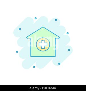 Cartoon Vector icône bâtiment de l'hôpital dans le style comique ...