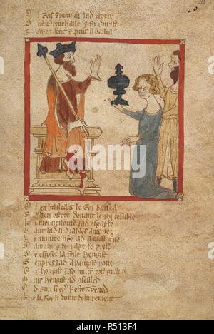 Noble et femme française, 14e siècle. Homme en tabard et tuyau de la ...