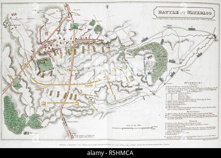 Carte avec les batailles de quatre-bras et Waterloo, 15-18 juin, 1815 ...