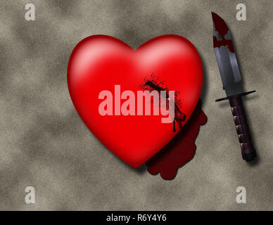 Coeur poignardé avec un couteau sanglant Photo Stock - Alamy