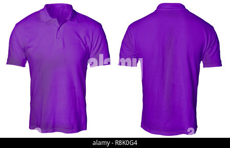 Polo violet t-shirt maquette, vues avant et arrière, isolé. Modèle ...