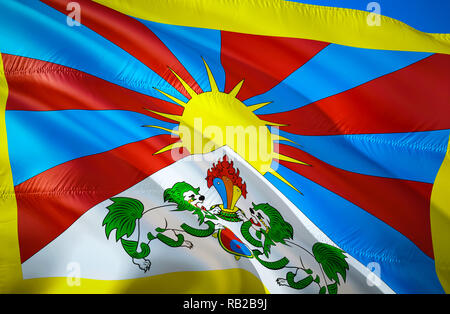 Drapeau du Tibet. Waving Flag 3D design. Le symbole national du Tibet ...