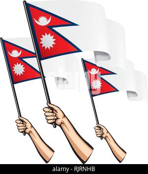 Drapeau du Népal et de la main sur fond blanc. Vector illustration ...