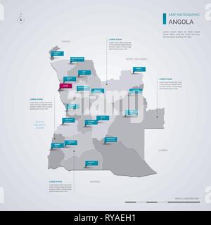 Carte de l'Angola avec PIN de la capitale du pays. Deux types de carte ...