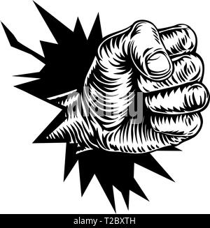 Une illustration d'un poing briser un mur, morceau conceptuel Image ...